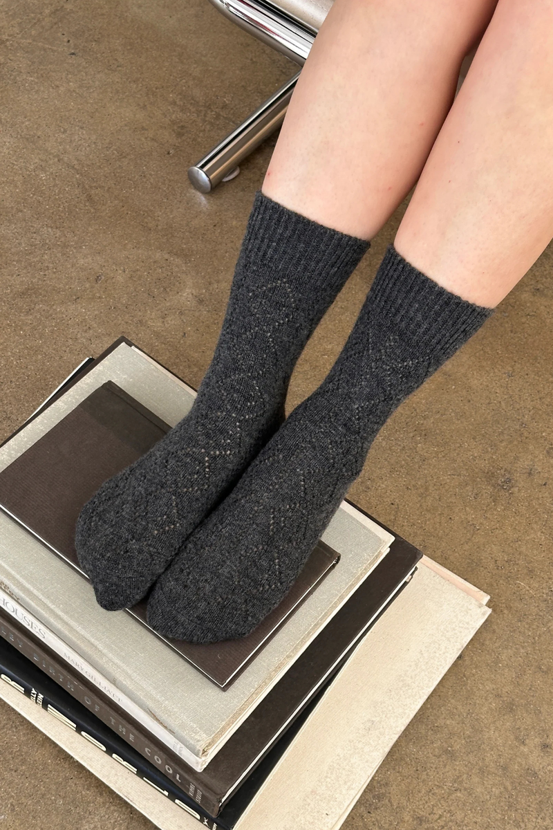 Le Bon Shoppe Cashmere Pointelle Socks in Charcoal at Parc Shop